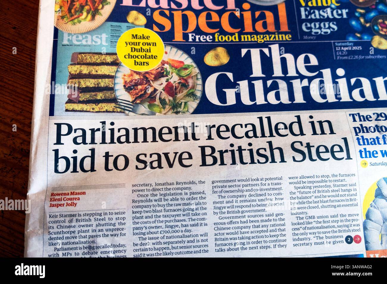 'Parliament recalled in bid to save British Steel' Guardian newspaper ...