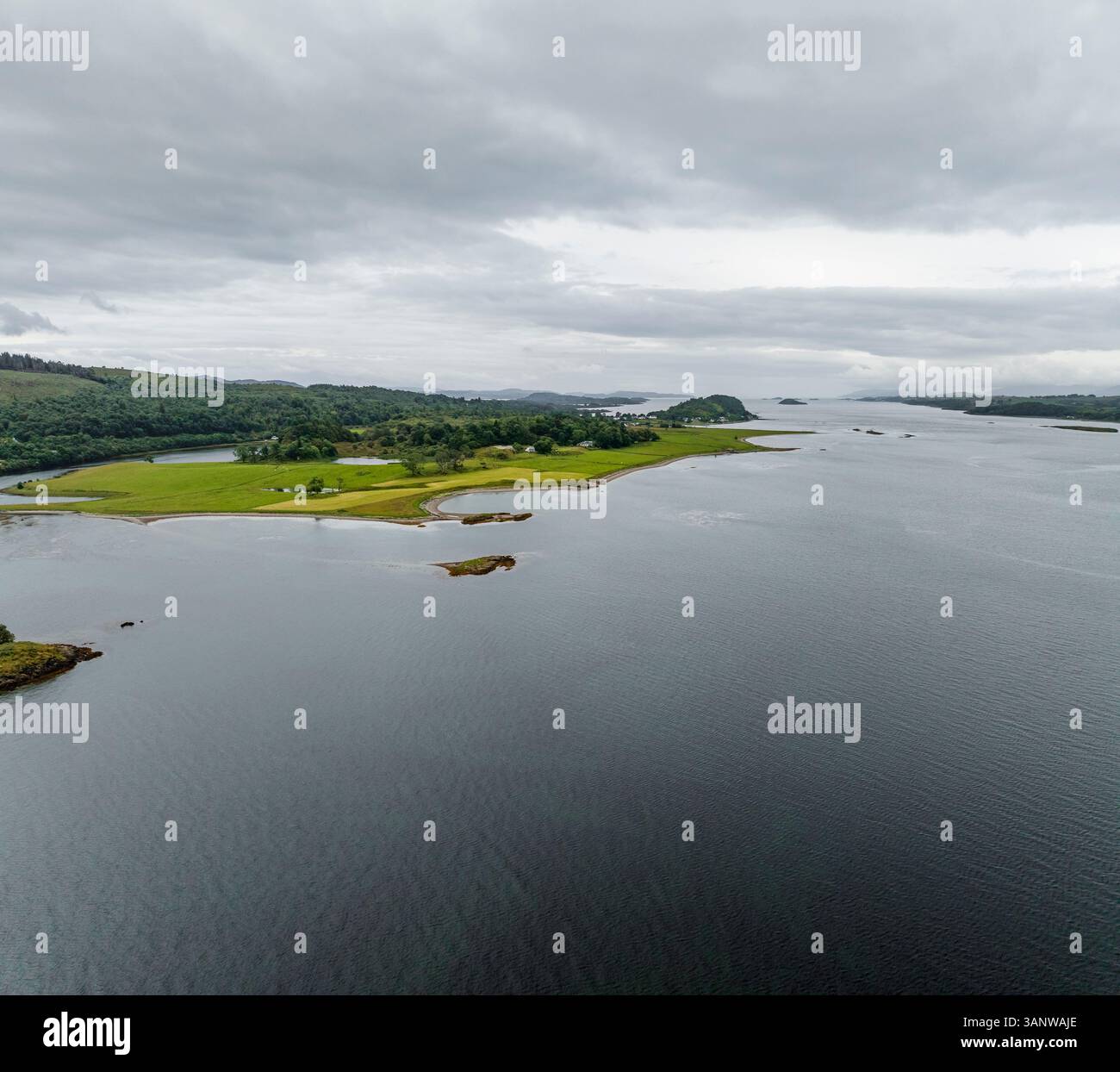 Aerial view of serene Loch Linnhe with expansive water and picturesque ...
