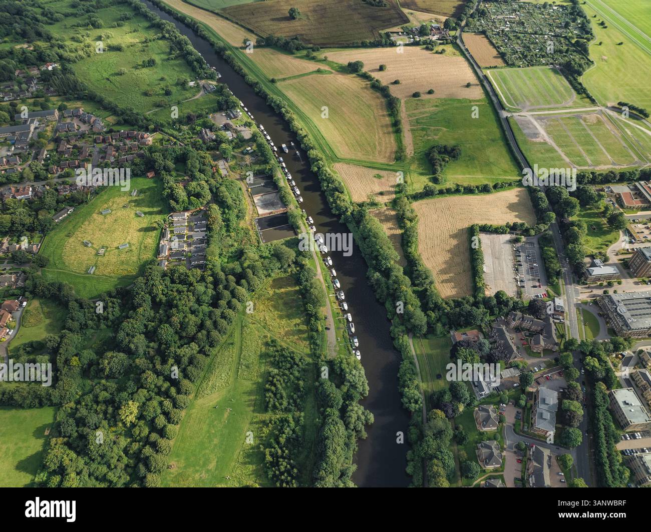 Aerial view of the scenic River Ouse winding through beautiful ...