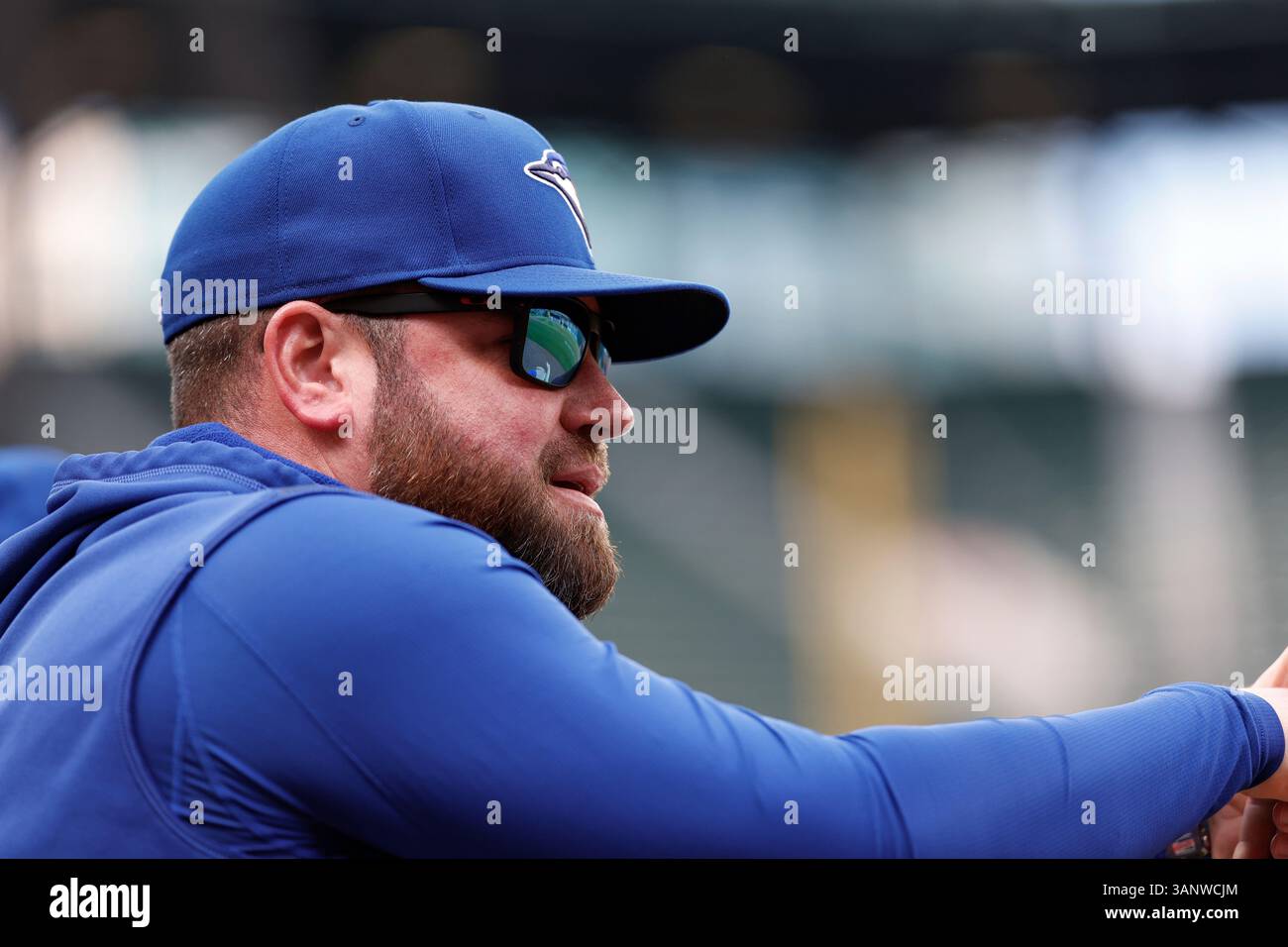 Toronto Blue Jays manager John Schneider looks on during a baseball game against the Baltimore ...