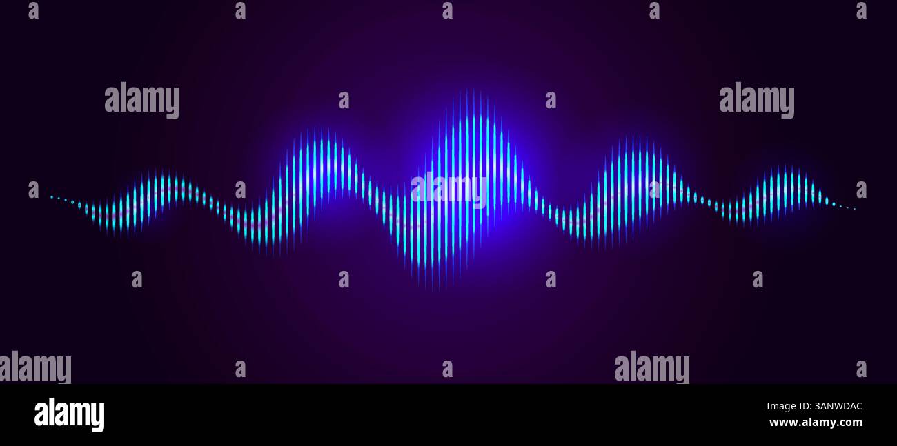 Blue neon sound wave on dark background, AI voice assistant ...