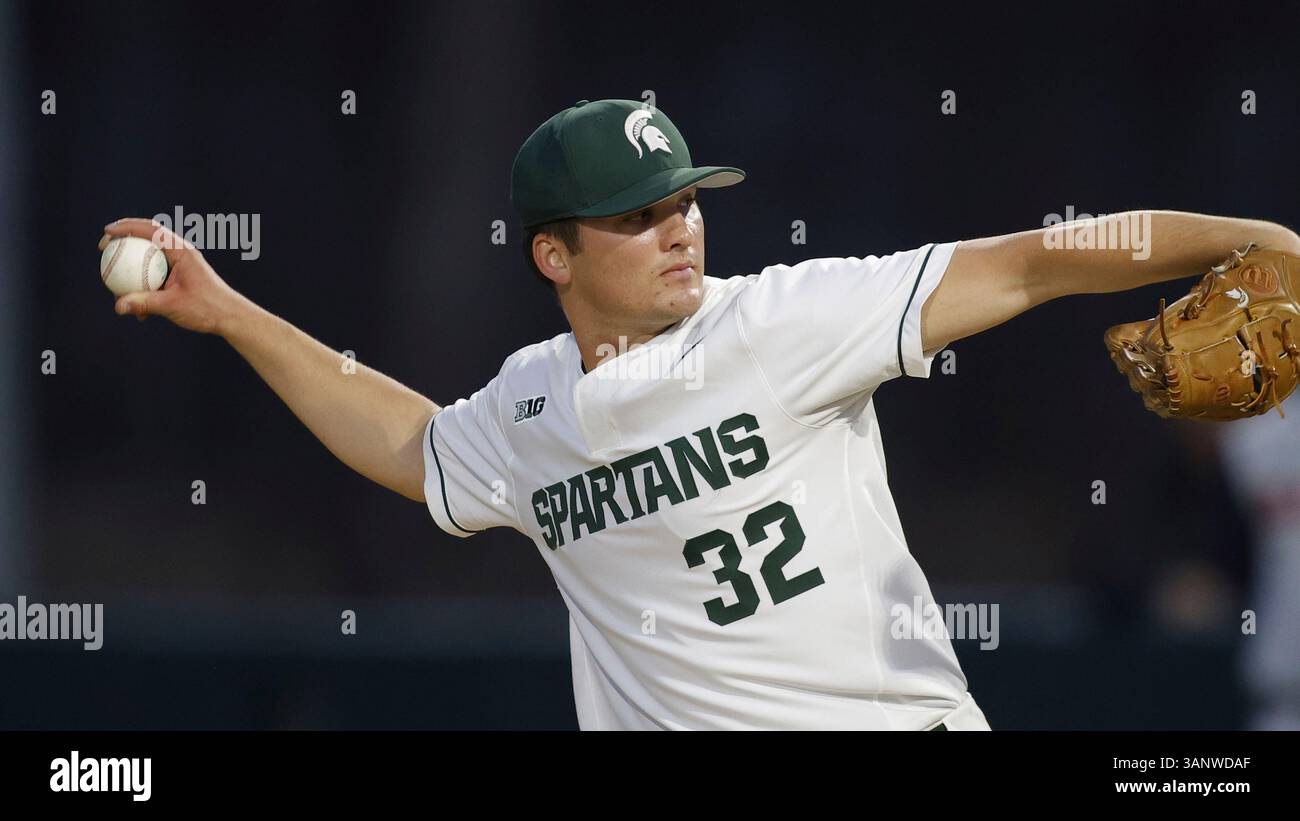Michigan State's Zach Maxey pitches during an NCAA baseball game on ...