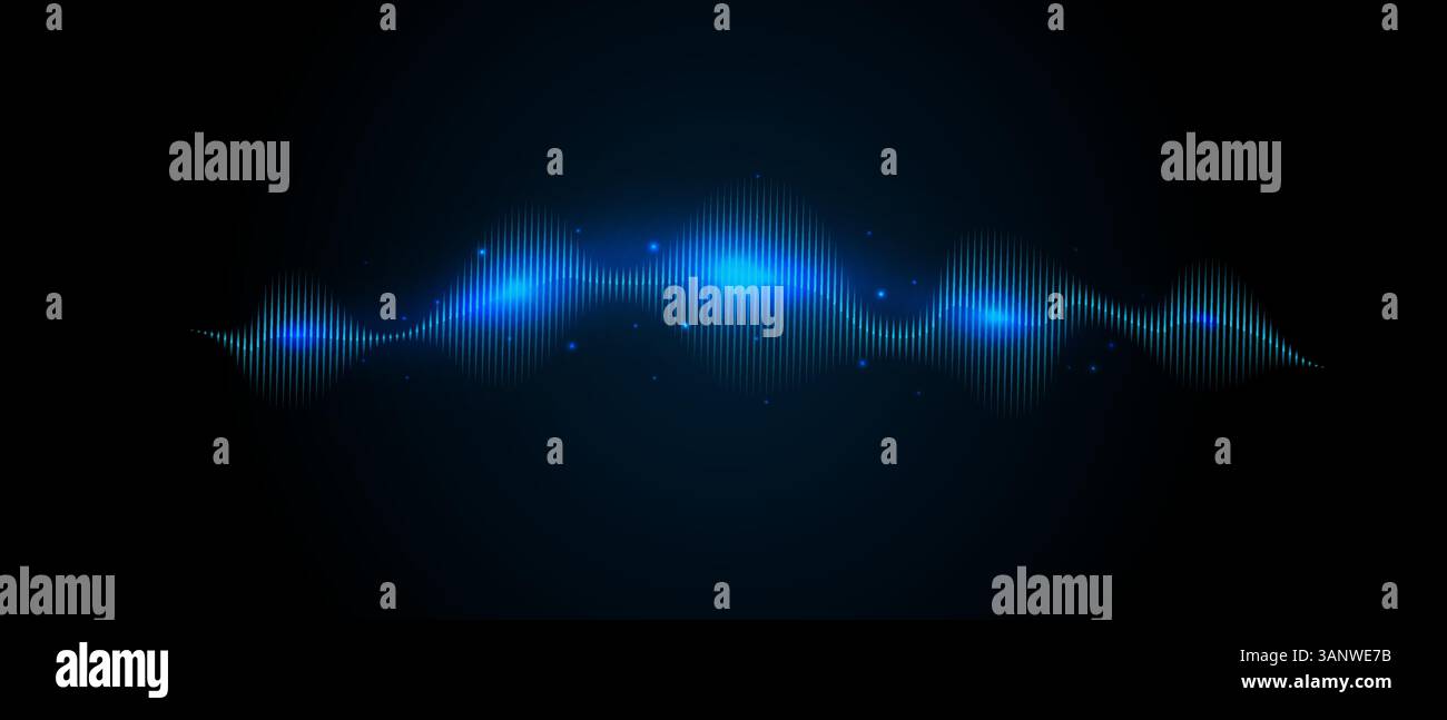 Blue neon sound wave on dark background, AI voice assistant ...