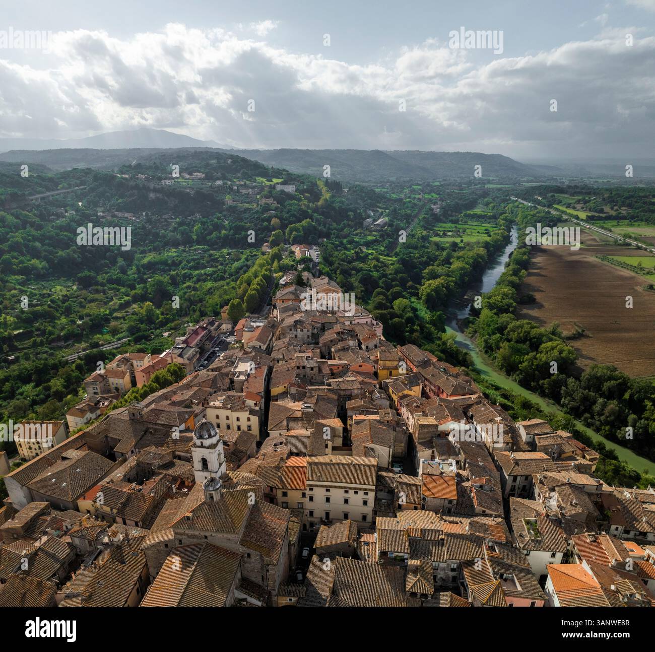 Aerial view of picturesque medieval village with charming rooftops and ...