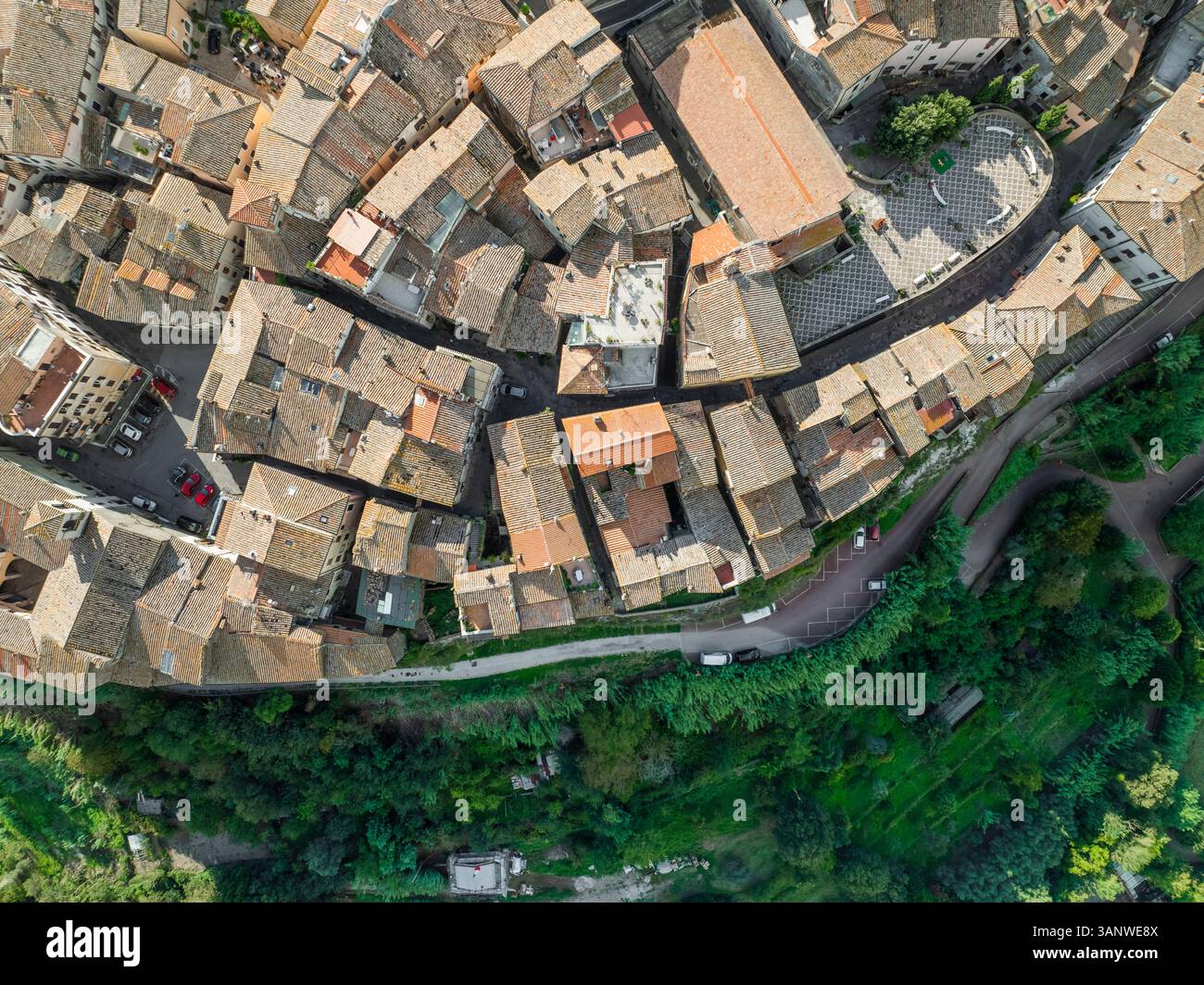 Aerial view of historic medieval town with beautiful stone houses and ...