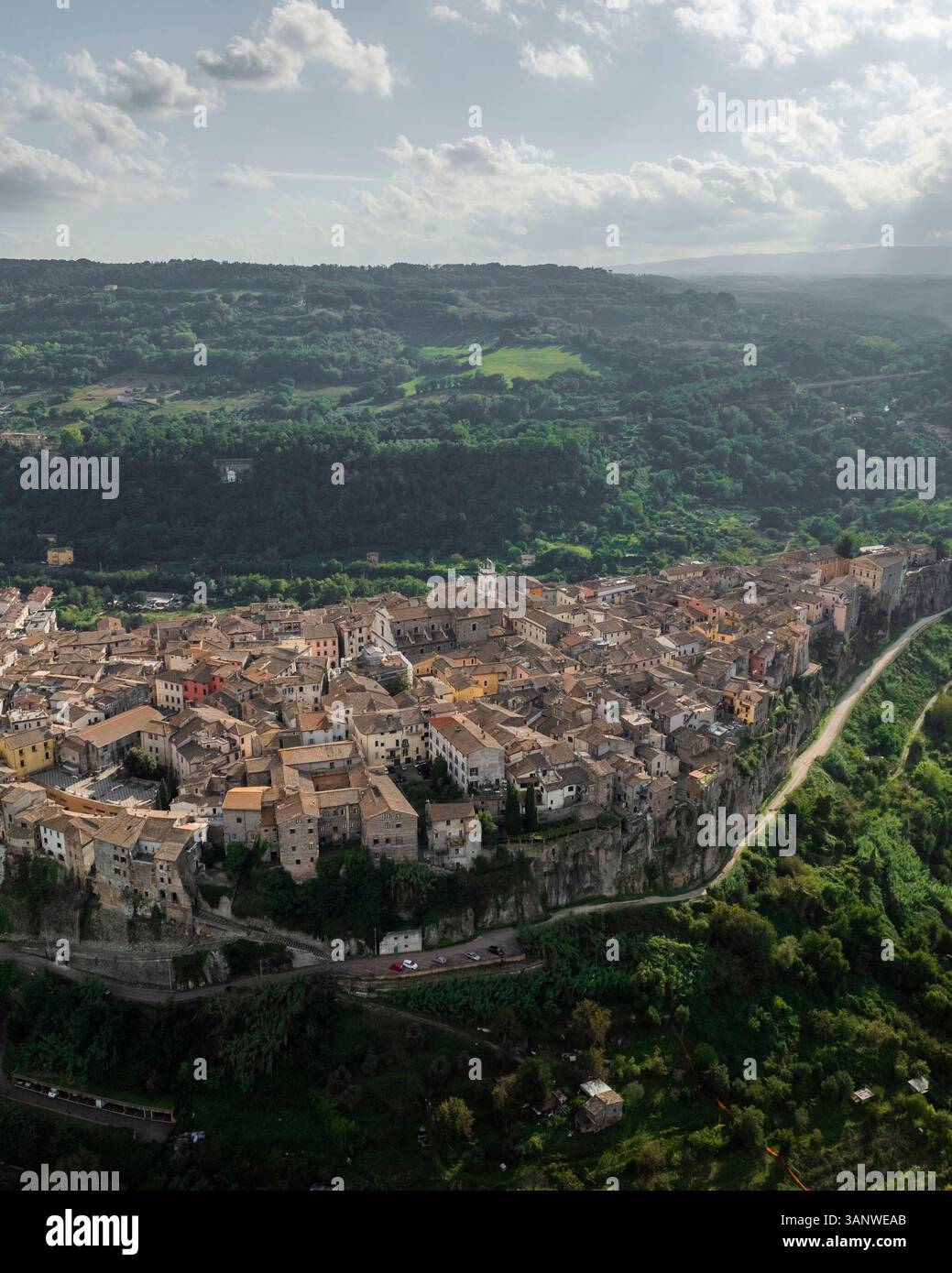 Aerial view of the beautiful medieval town with historic stone ...