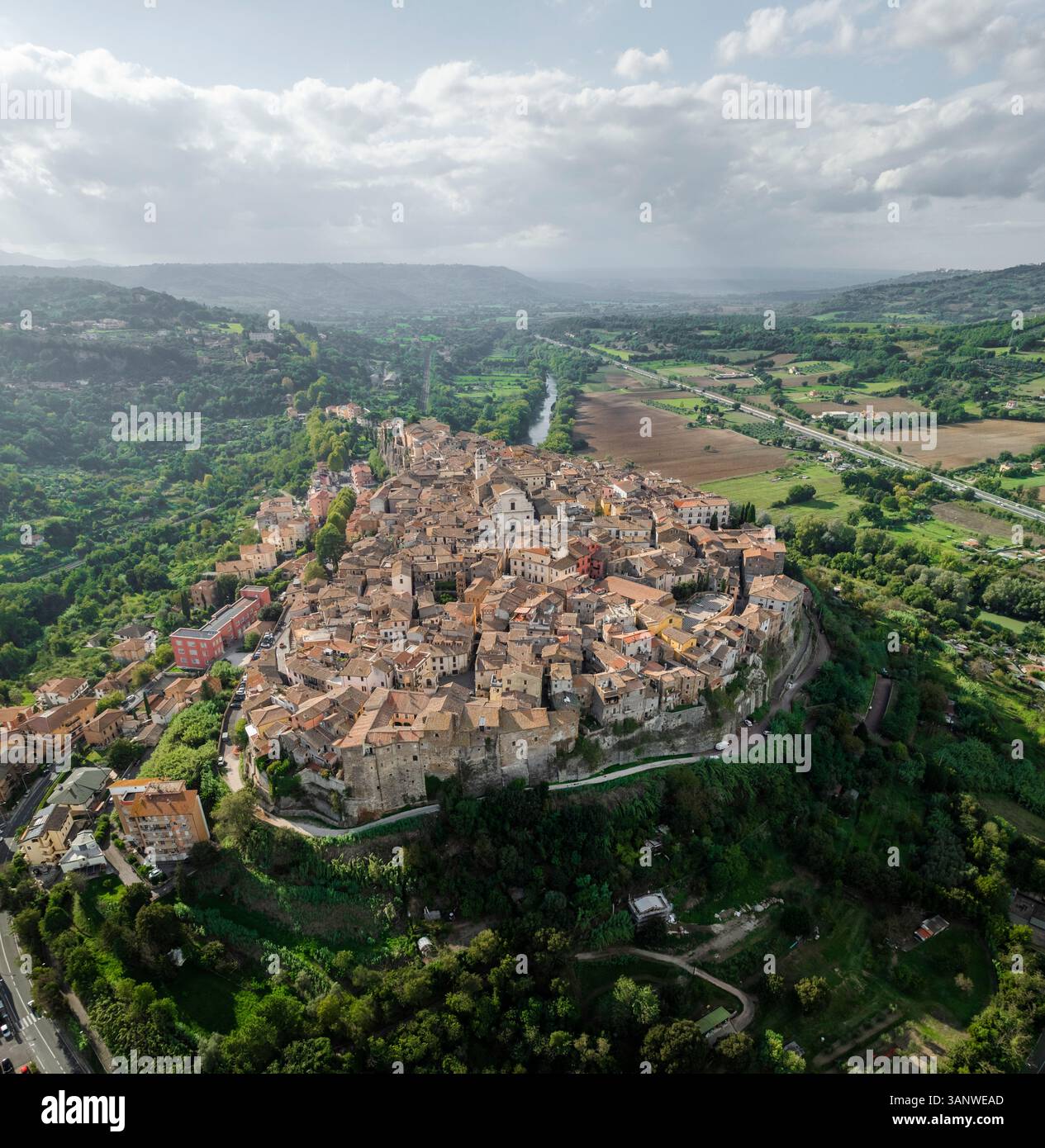 Aerial view of medieval old town with beautiful stone buildings and ...