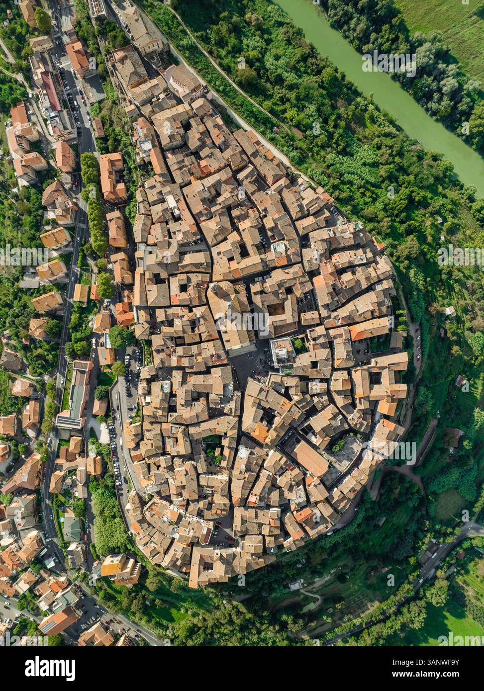 Aerial view of the picturesque medieval old town with stone buildings ...