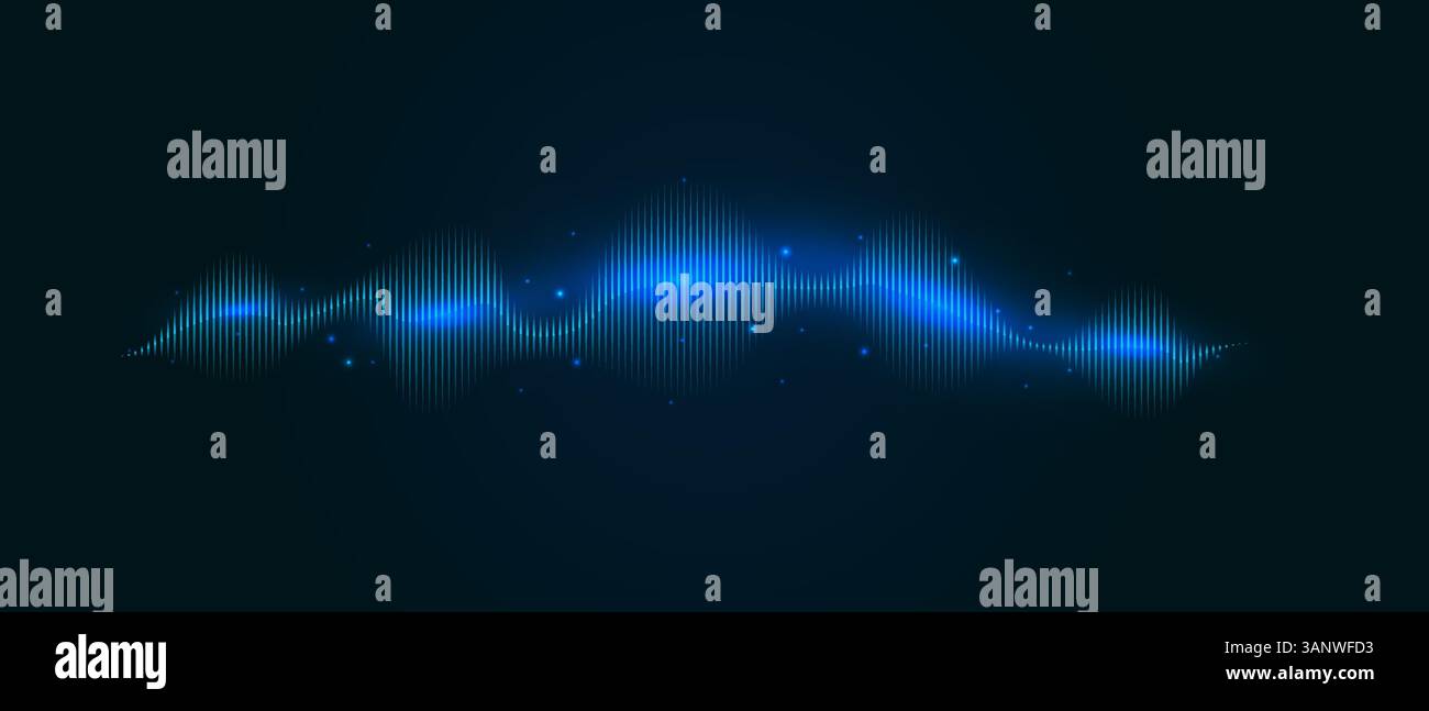 Blue neon sound wave on dark background, AI voice assistant ...