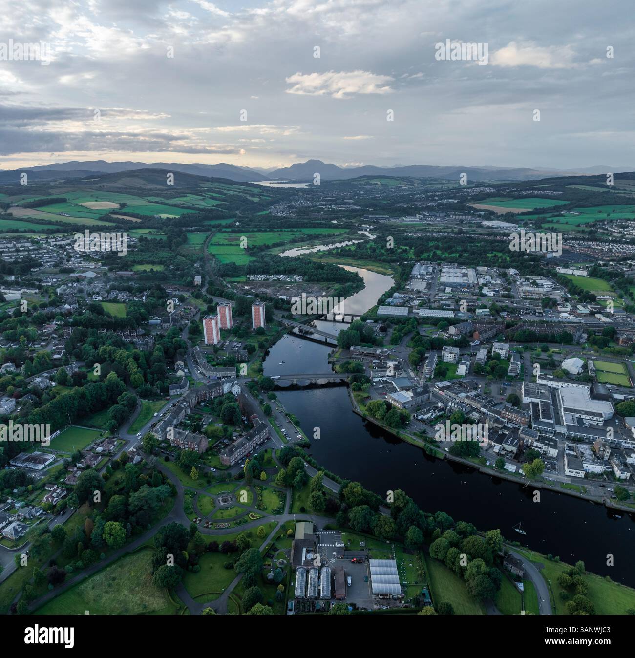 Aerial view of the scenic River Clyde with beautiful urban landscape ...