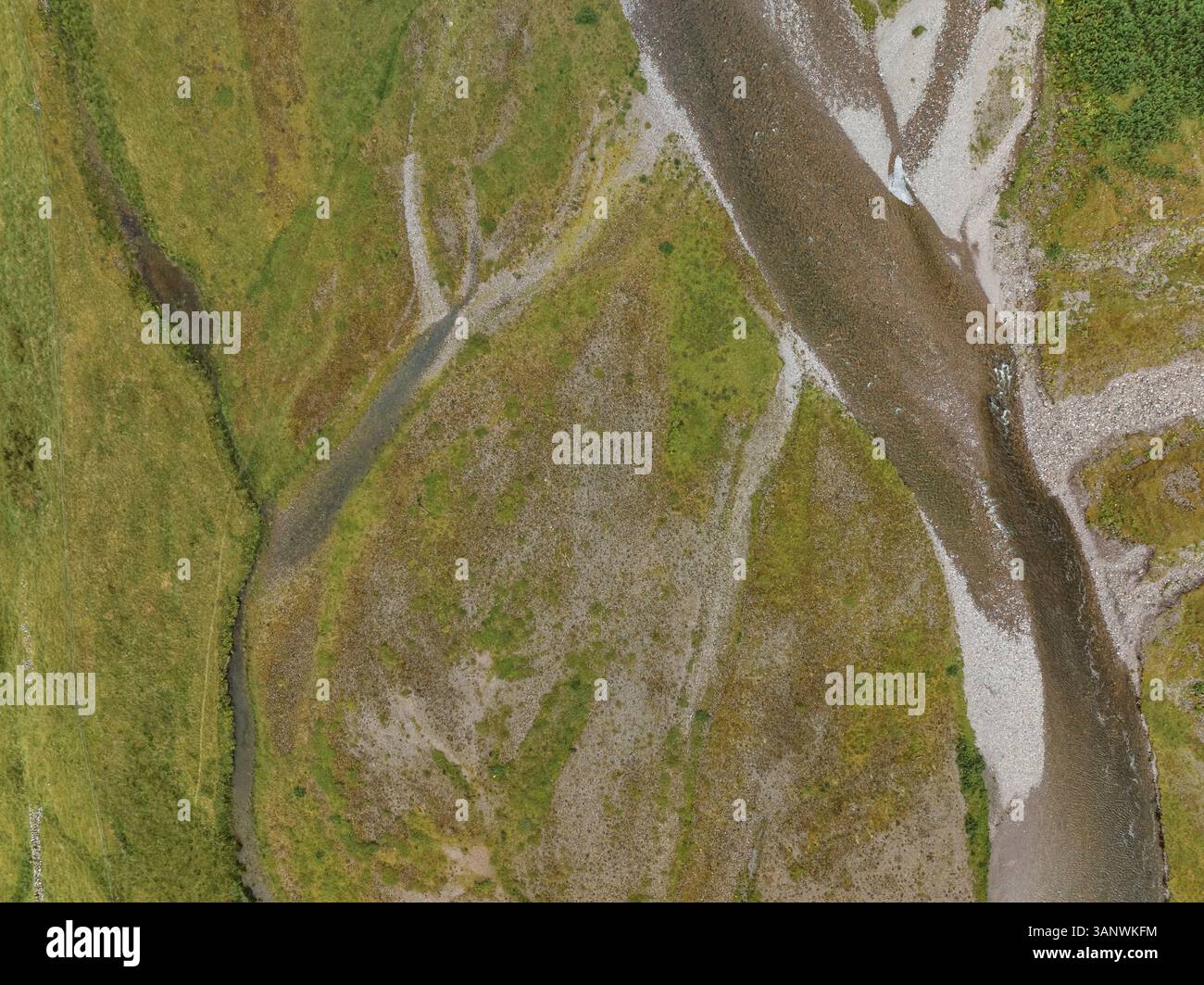Aerial view of beautiful serpentine river and unusual wetlands in ...