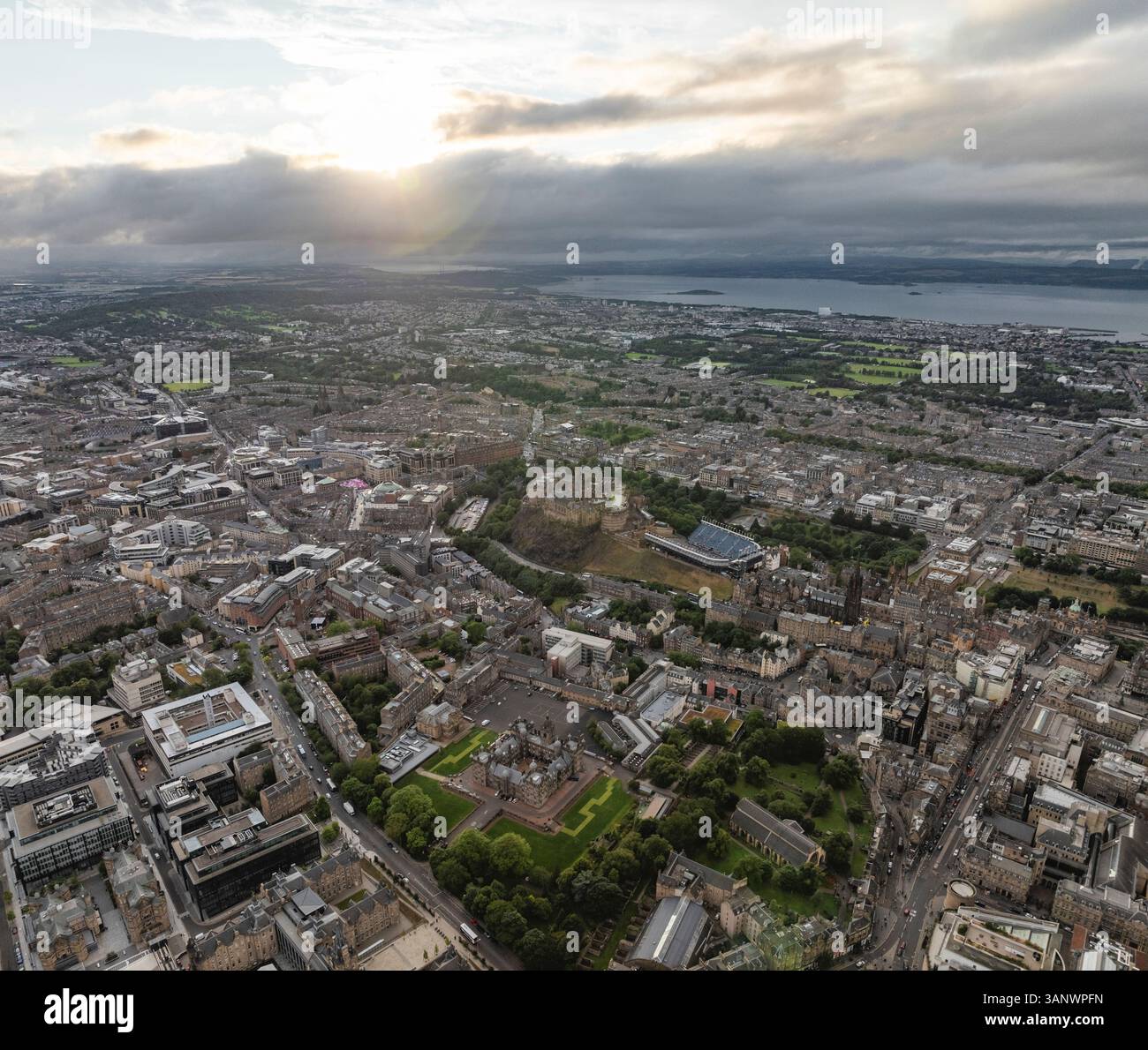 Aerial view of edinburgh castle amidst a vibrant cityscape with ...