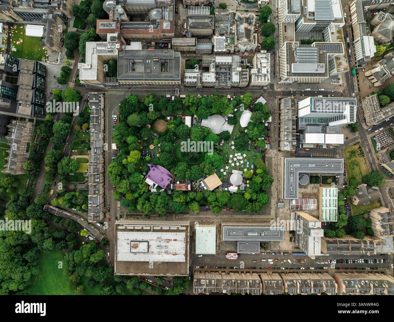 Aerial view of george square surrounded by vibrant buildings and ...