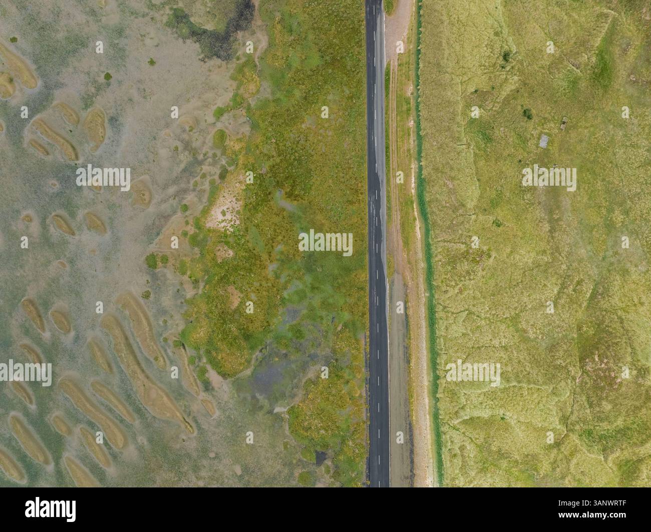 Aerial view of beautiful wetlands and marshland along the Holy Island ...