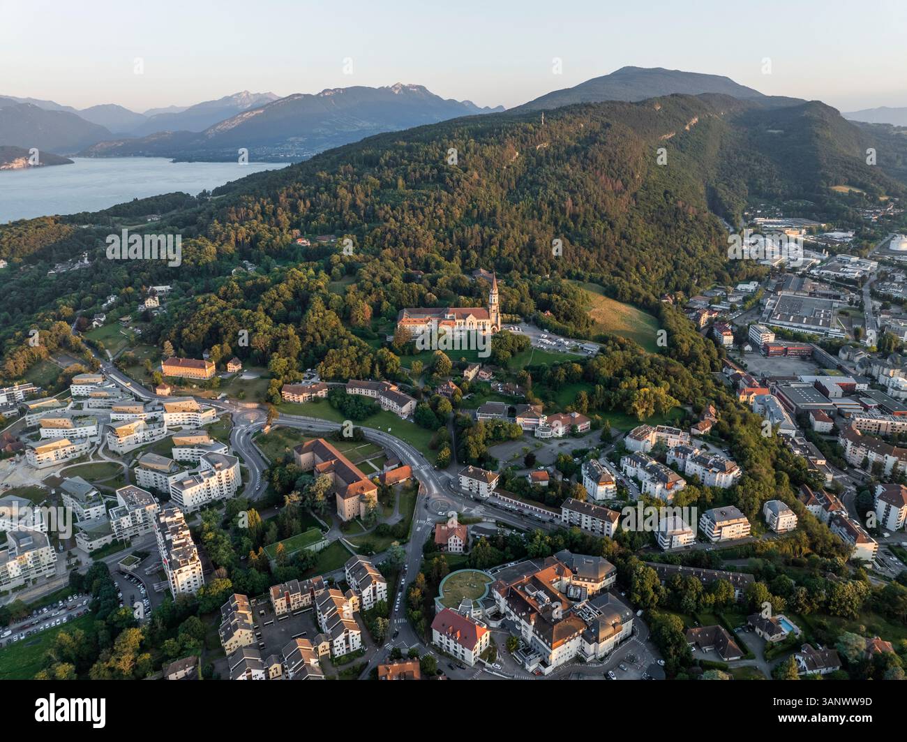 Aerial view of the beautiful Basilica de la Visitation surrounded by ...