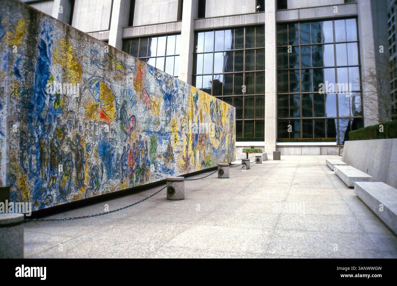 Vintage photo of Chicago downtown in 1984. Marc Chagall - 1974 mosaic ...