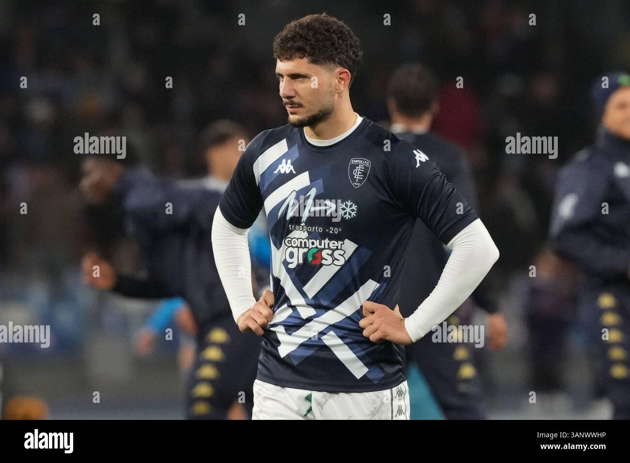 Naples, Italy. 14 Apr, 2025. Liberato Cacace of Empoli FC warms up ...