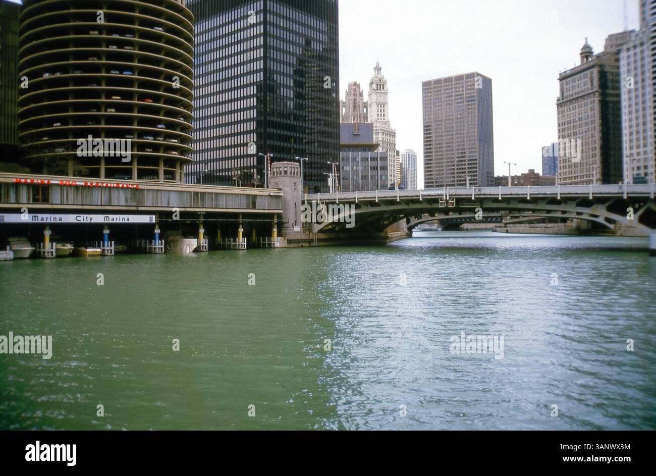 Chicago Illinois in eighties. Chicago River, view from Dearborn Street ...