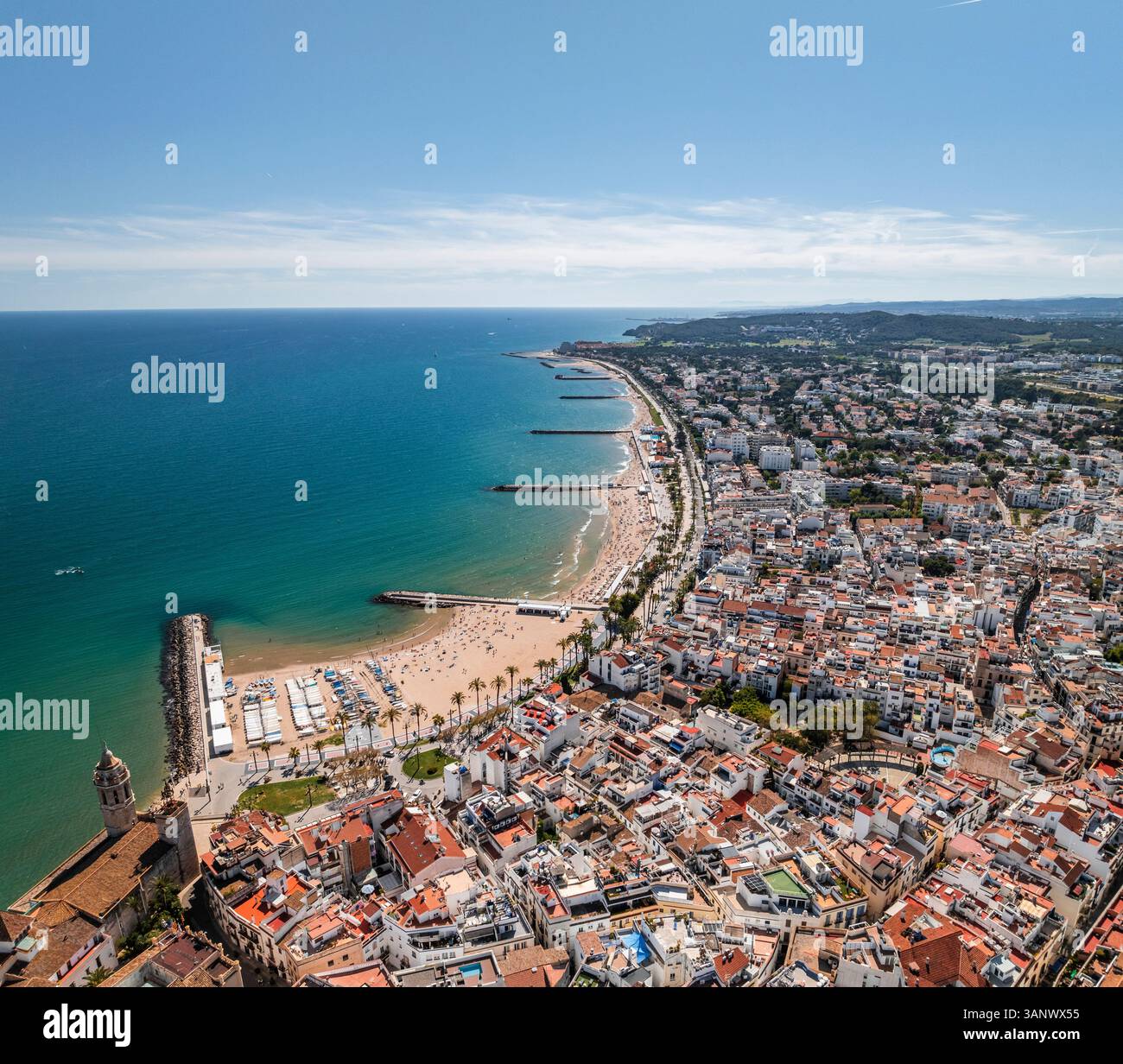 Aerial view of coastal town Sitges, Barcelona, Spain Stock Photo - Alamy