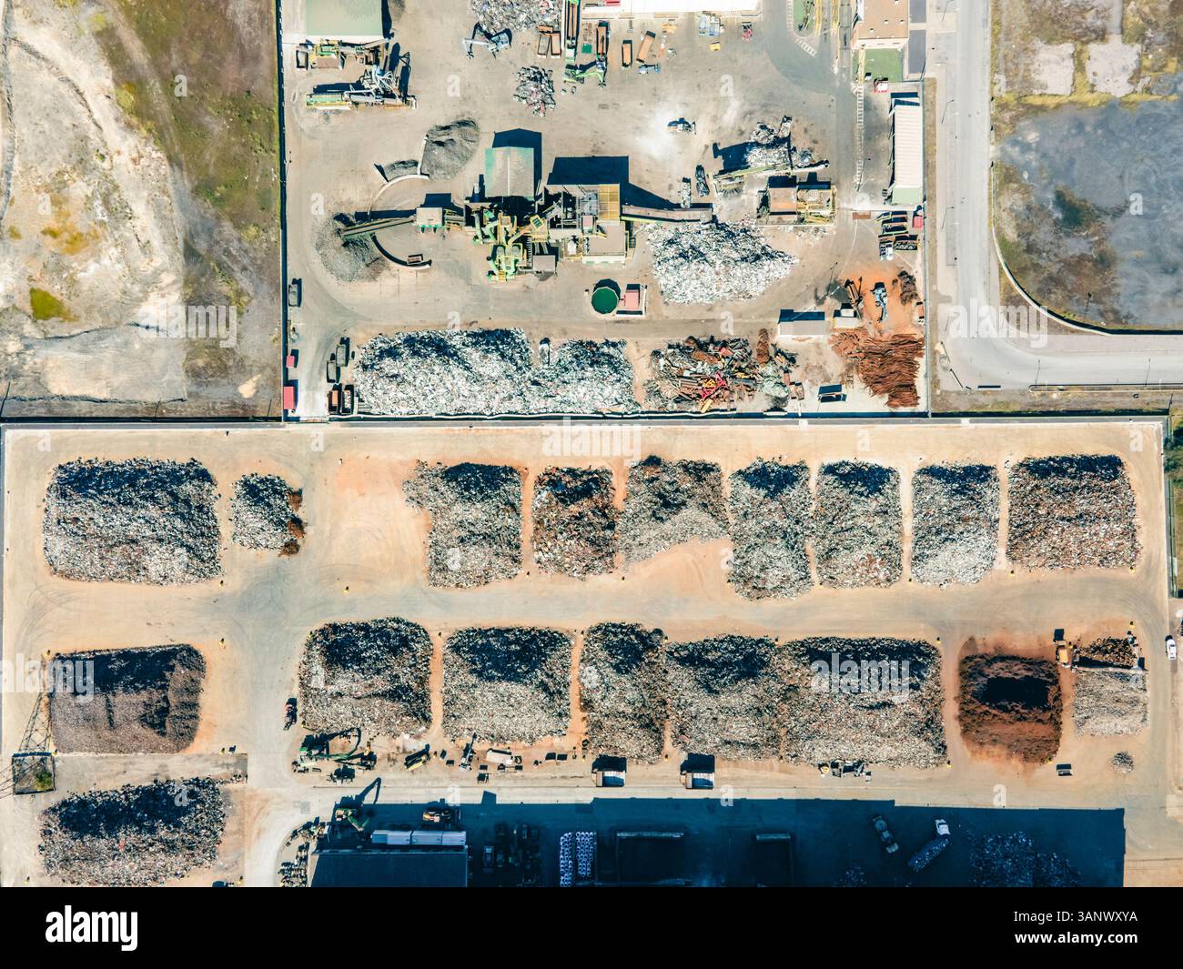 Aerial view of a giant quarry and construction site at Ecometais, a ...
