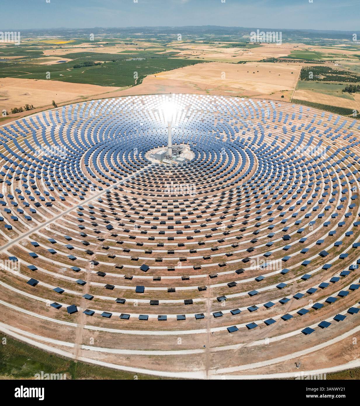 Aerial view of Gemasolar Solar Panels Plant with Renewable energy ...