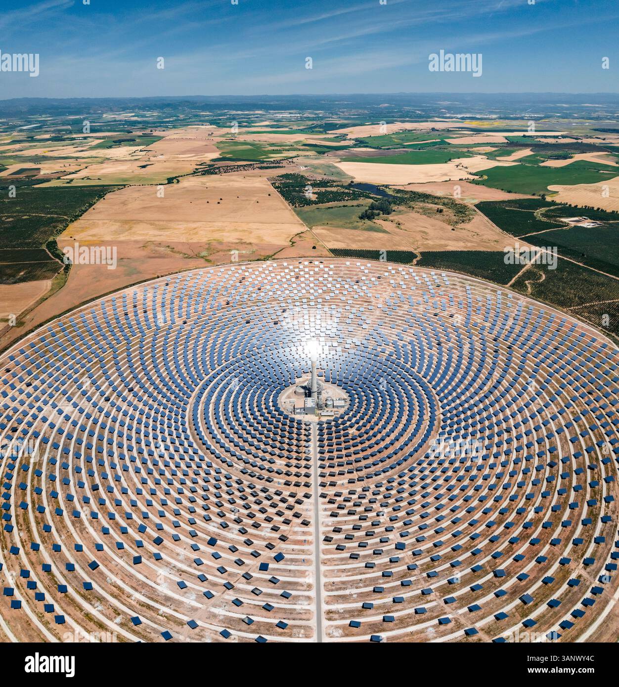Aerial view of Gemasolar Solar Panels Plant, Fuentes de Andalucia ...