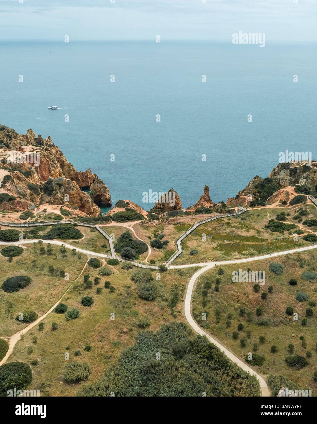 Aerial view of beautiful coastal cliff forms at Ponta da Piedade ...
