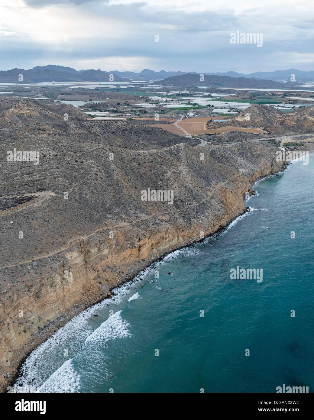 Aerial view of beautiful beach and blue ocean at Bay de los Taray ...