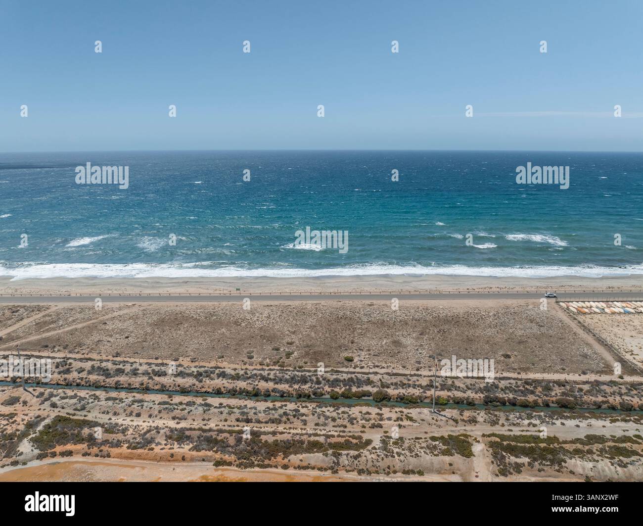 Aerial view of beautiful sandy beach along the coast of Cabo de Gata ...