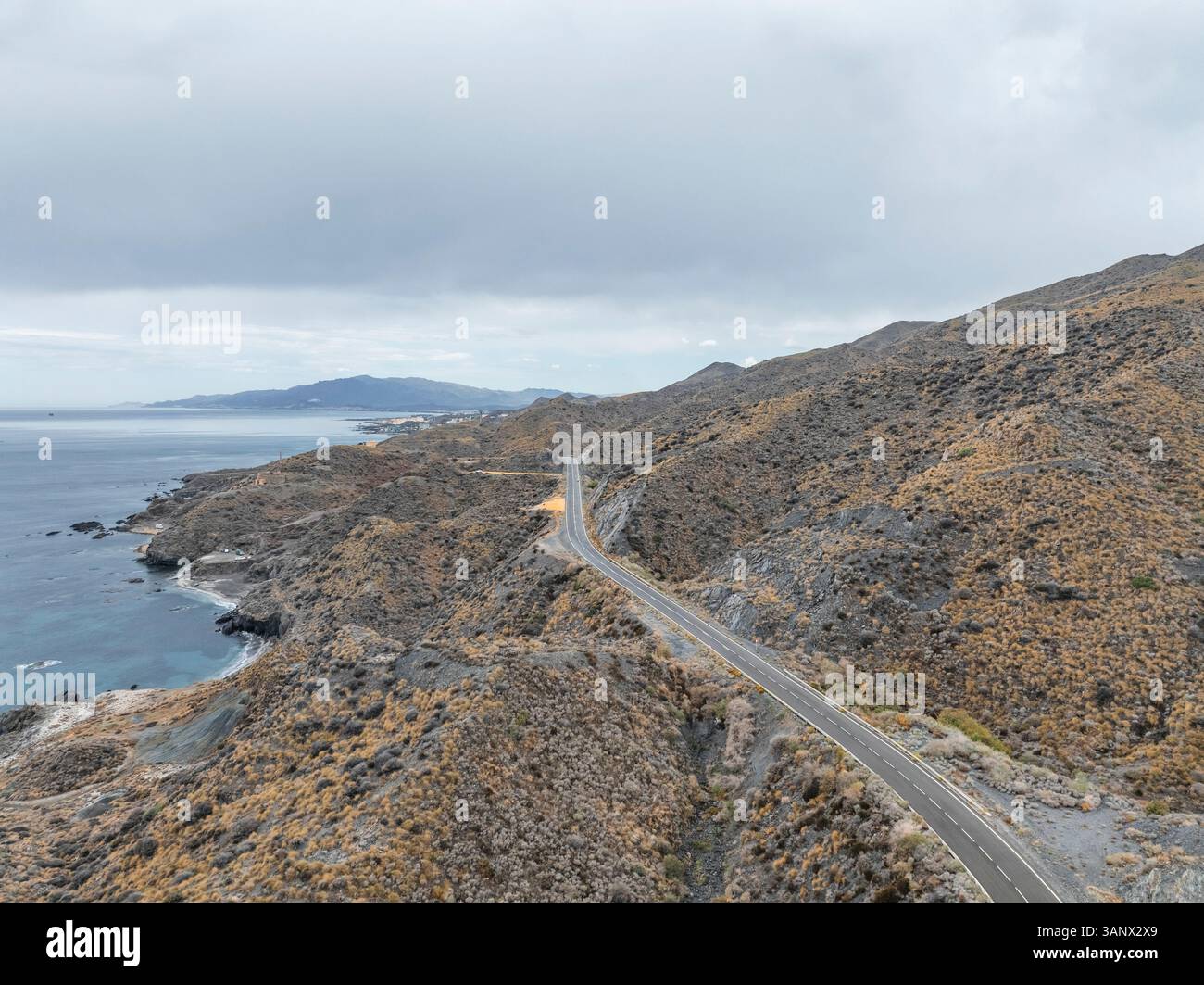 Aerial view of Cala Concha with road, Cuevas del Almanzora, Andalusia ...