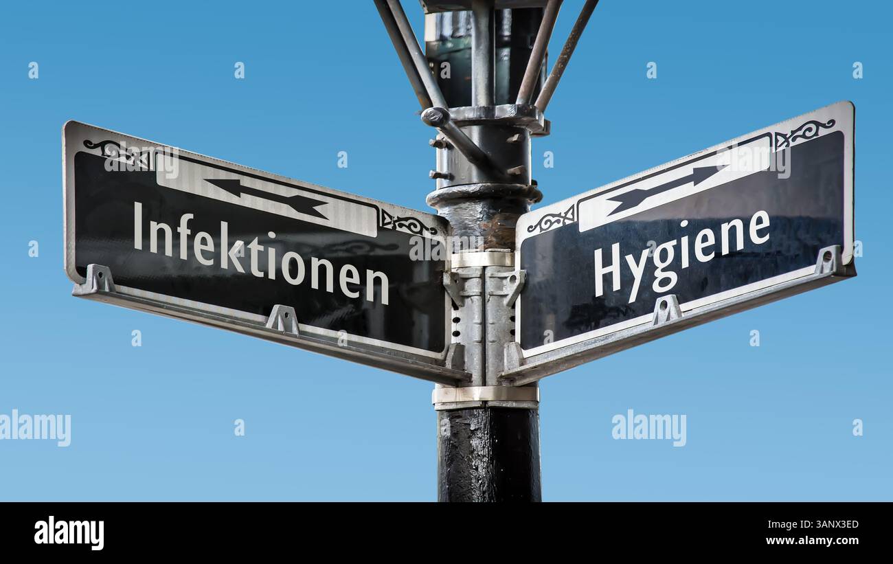 An image with a signpost pointing in two different directions in German ...