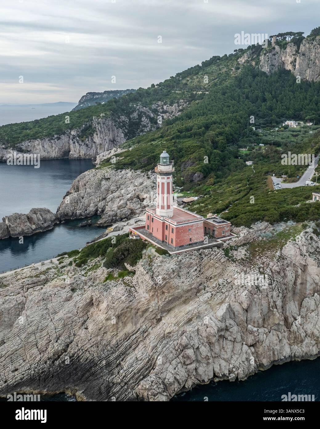 Aerial view of beautiful coastal landscape with lighthouse at Punta ...