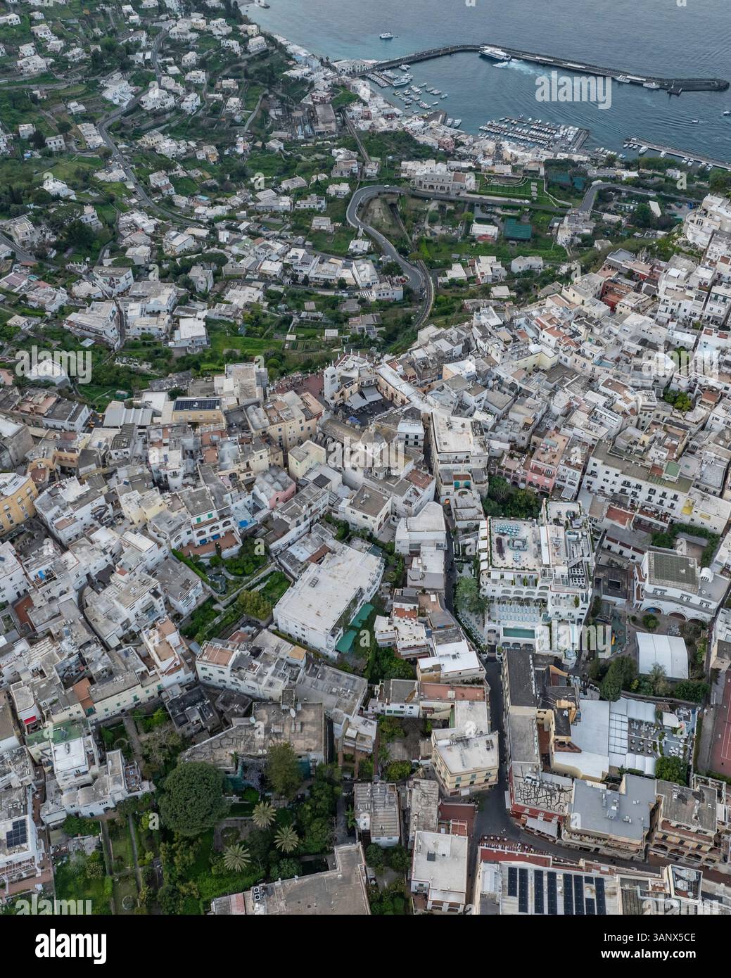 Aerial view of historic village with medieval architecture, Capri ...