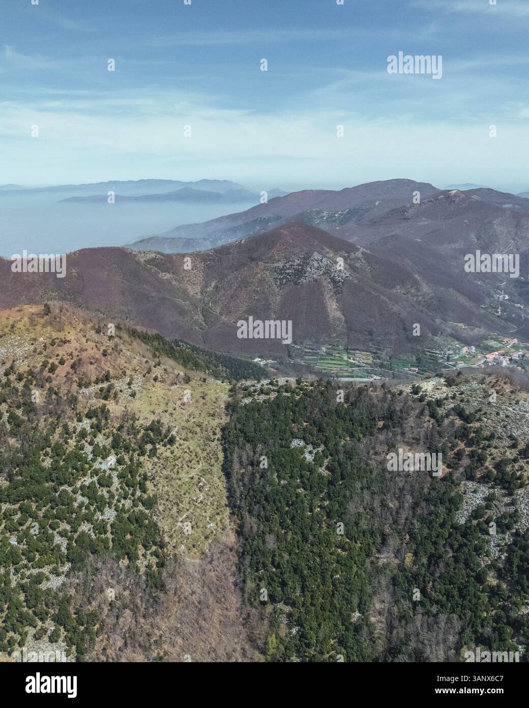 Aerial view of Mount Lattari ridge along the Amalfi coastline, Salerno ...