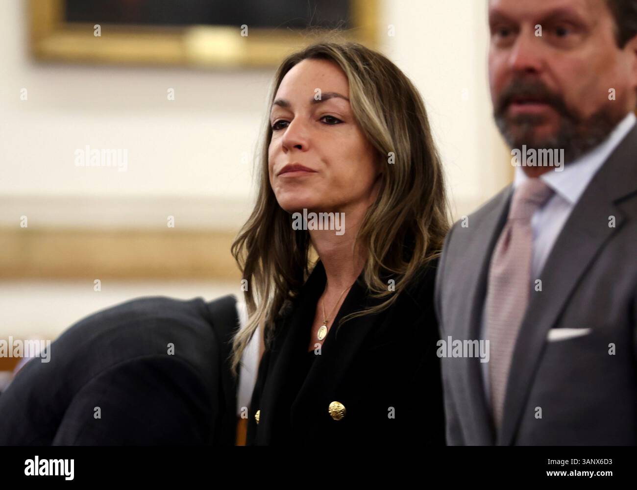 Karen Read with her attorney Alan Jackson during jury selection in the ...