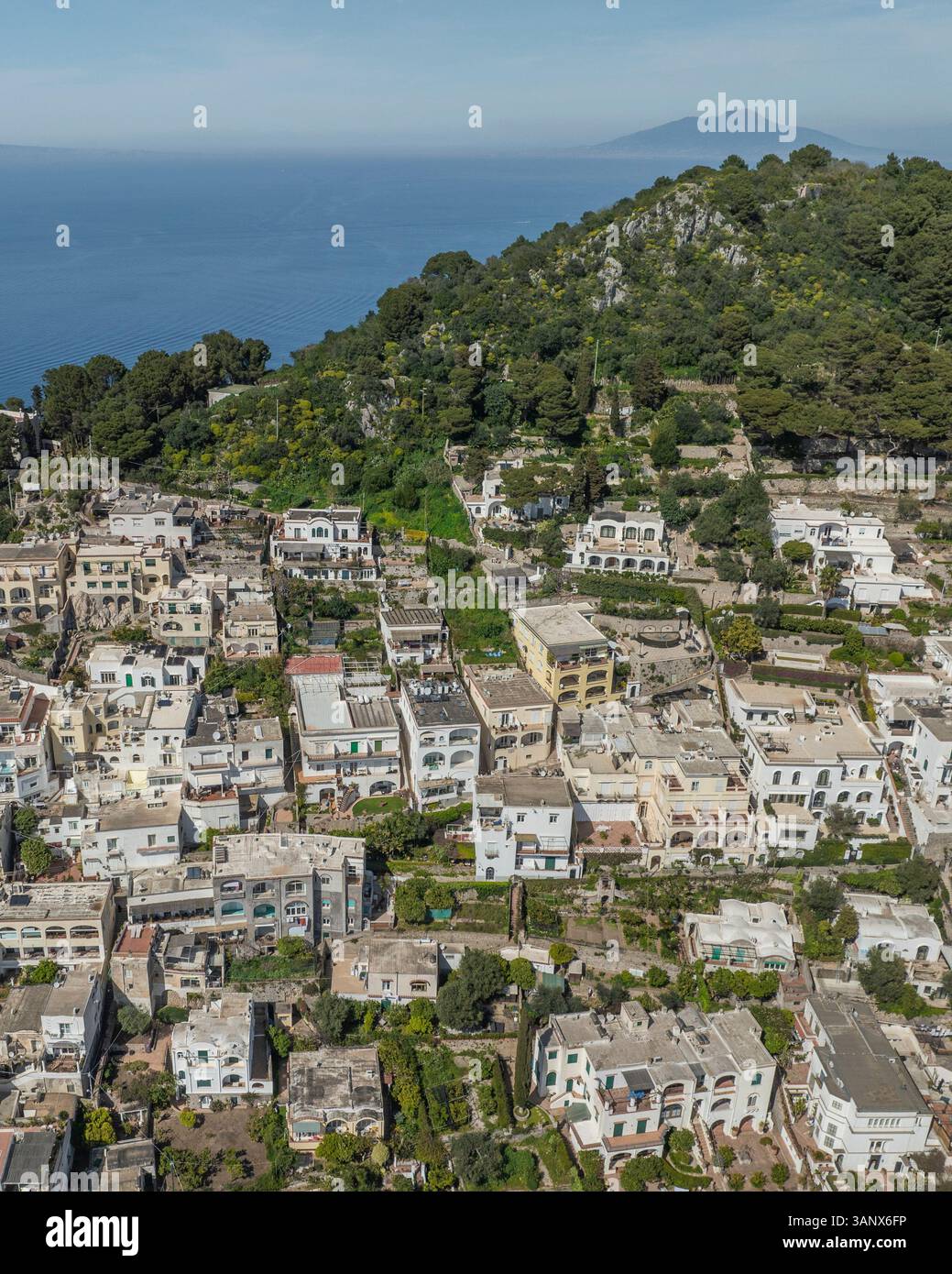 Aerial view of historic Capri Island with stunning coastline and Mount ...