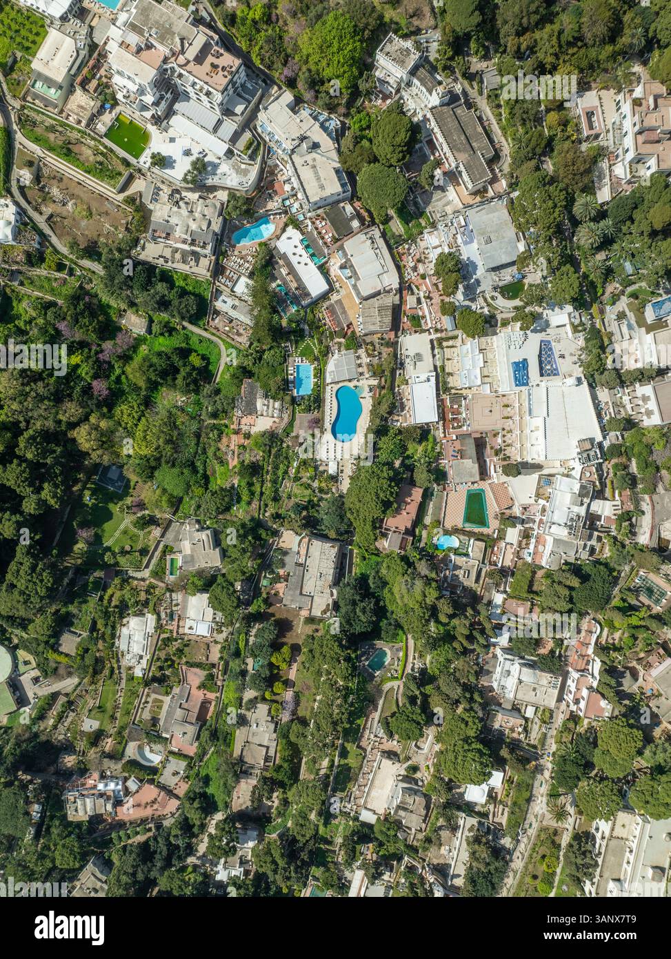 Aerial view of luxury hotel with swimming pool, Capri Island, Italy ...