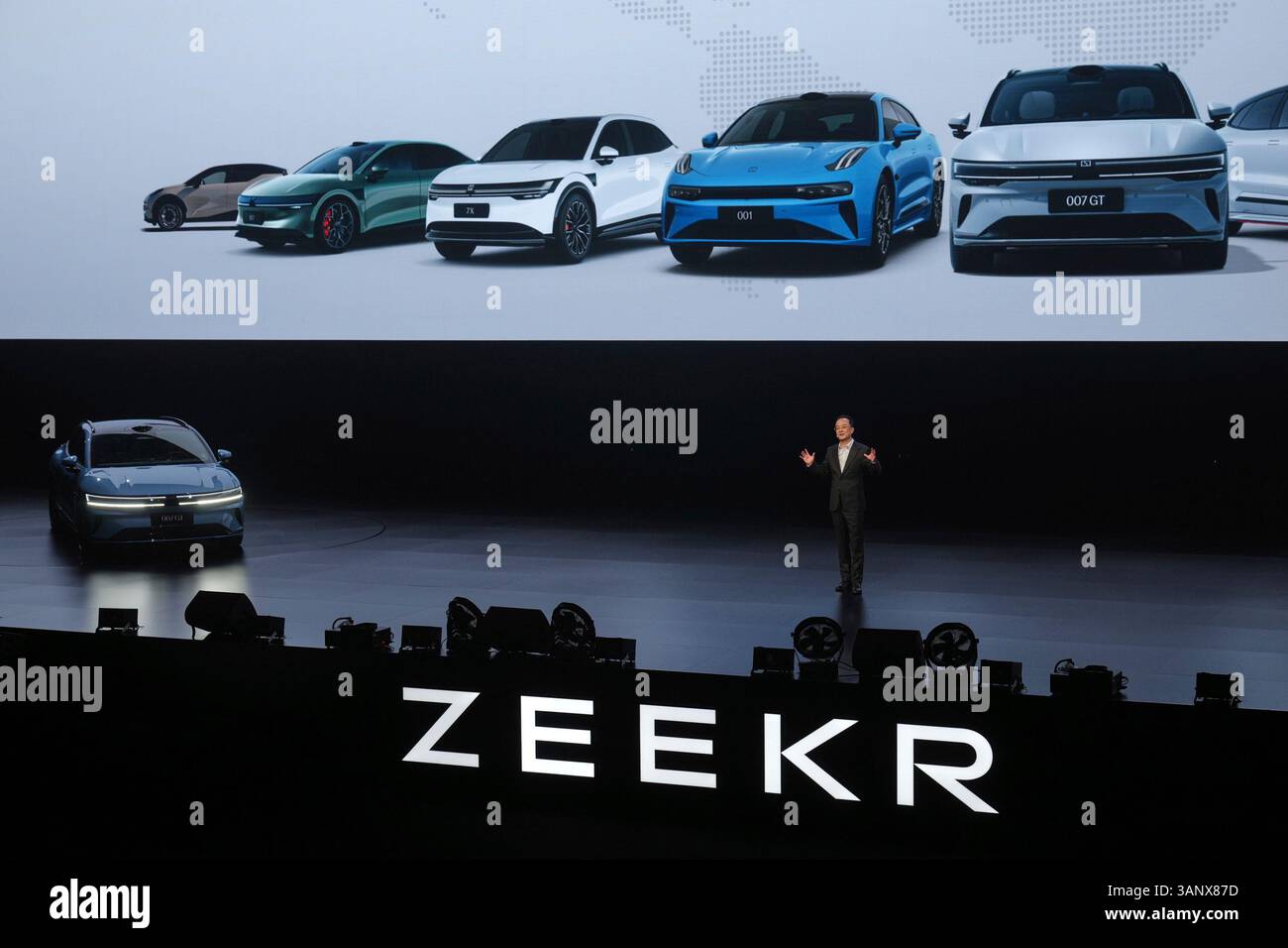 An Conghui, CEO of Zeekr speaks on stage after he unveiled the Zeekr ...