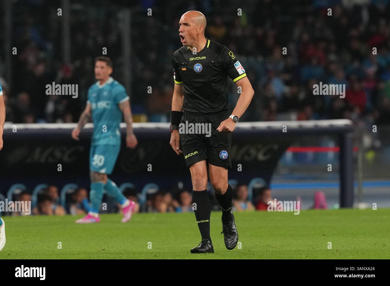 Naples, Italy. 14 Apr, 2025. Referee Michael Fabbri during the Serie A ...
