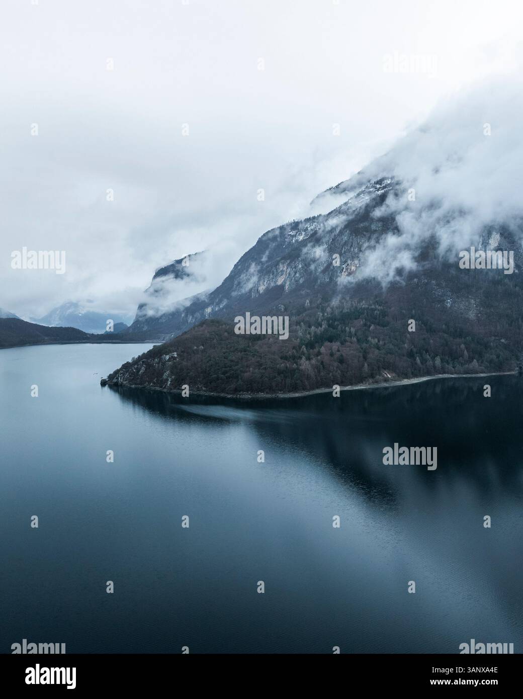 Aerial view of Molveno lake with beautiful Dolomites, Trentino, Italy ...