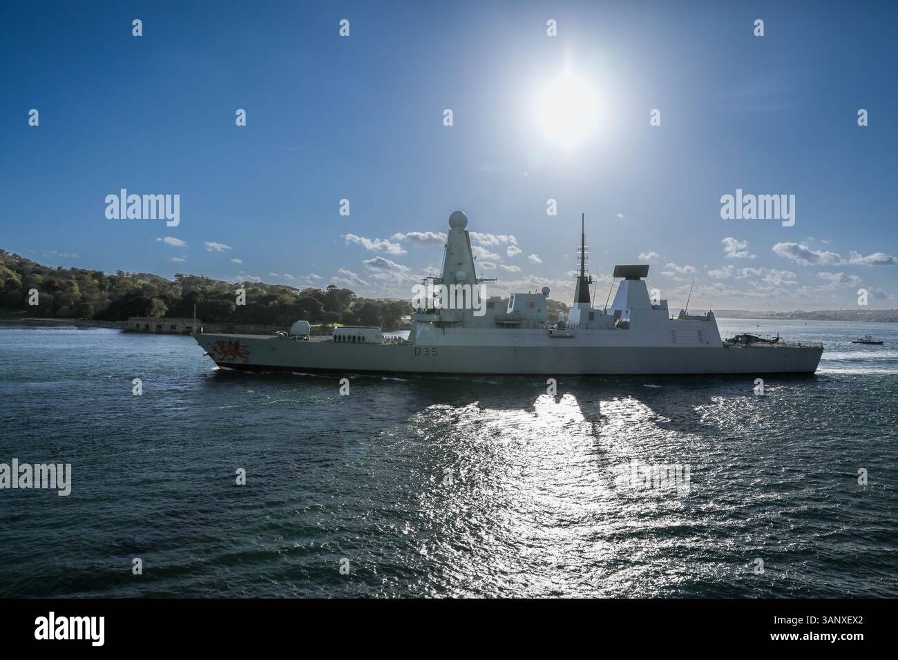 The Type 45 destroyer HMS Dragon leaving her base port of Devonport ...