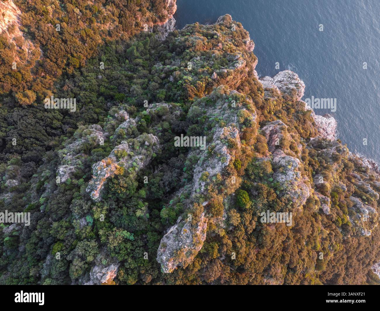 Aerial view of high cliffs along the Amalfi Coast facing the ...