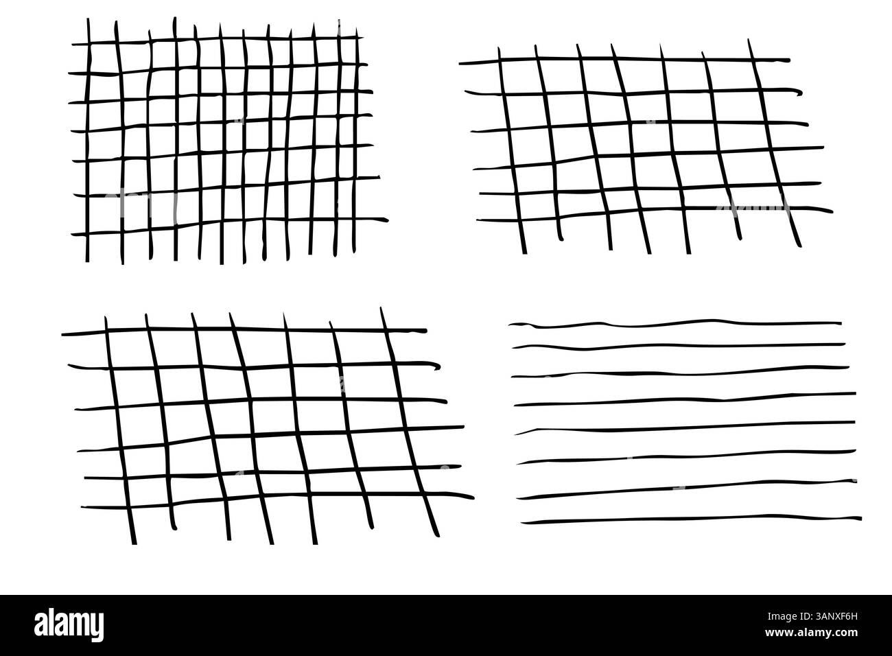 Grid square hand drawn textured lines, notebook grid and striped ...