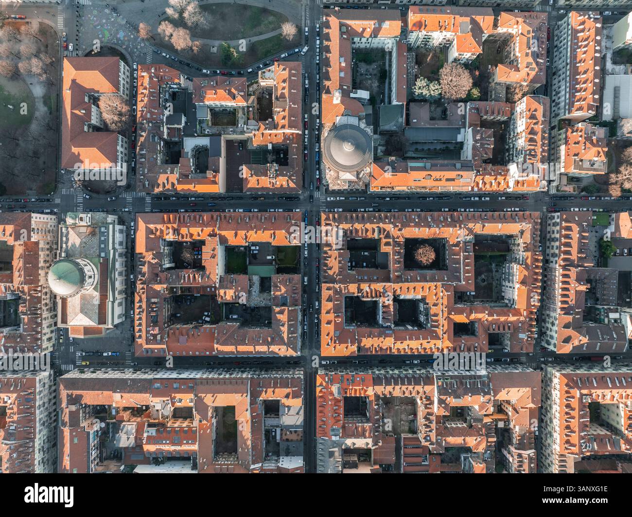 Aerial top down view of rooftops in Turin downtown at sunset, Turin ...