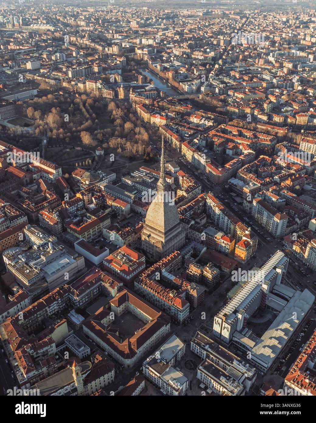 Aerial view of the Mole Antonelliana tower, a landmark building in ...