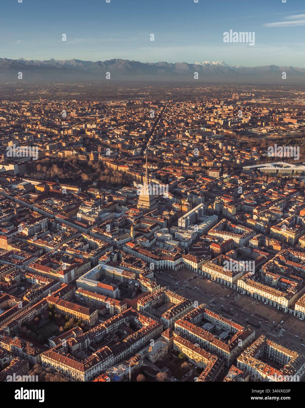 Aerial view of the Mole Antonelliana tower, a landmark building in ...
