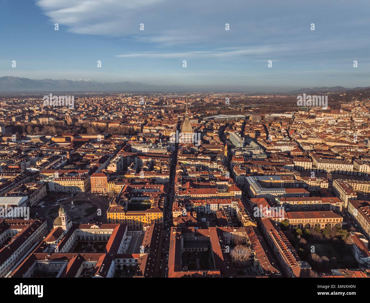 Aerial view of the Mole Antonelliana tower, a landmark building in ...