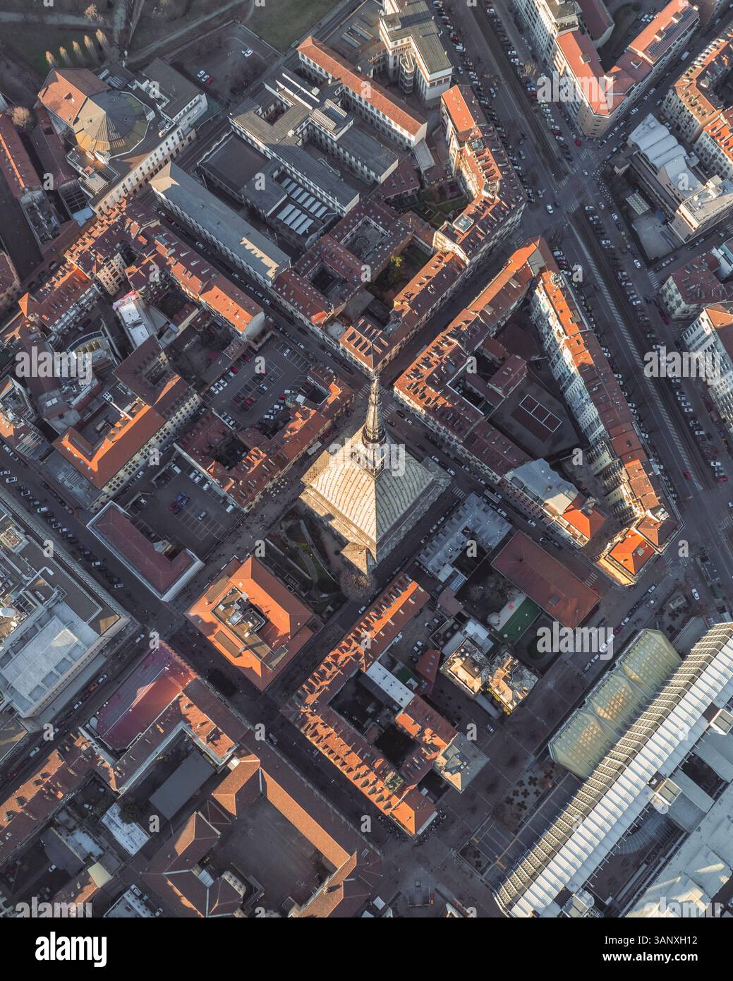 Aerial view of the Mole Antonelliana tower, a landmark building in ...