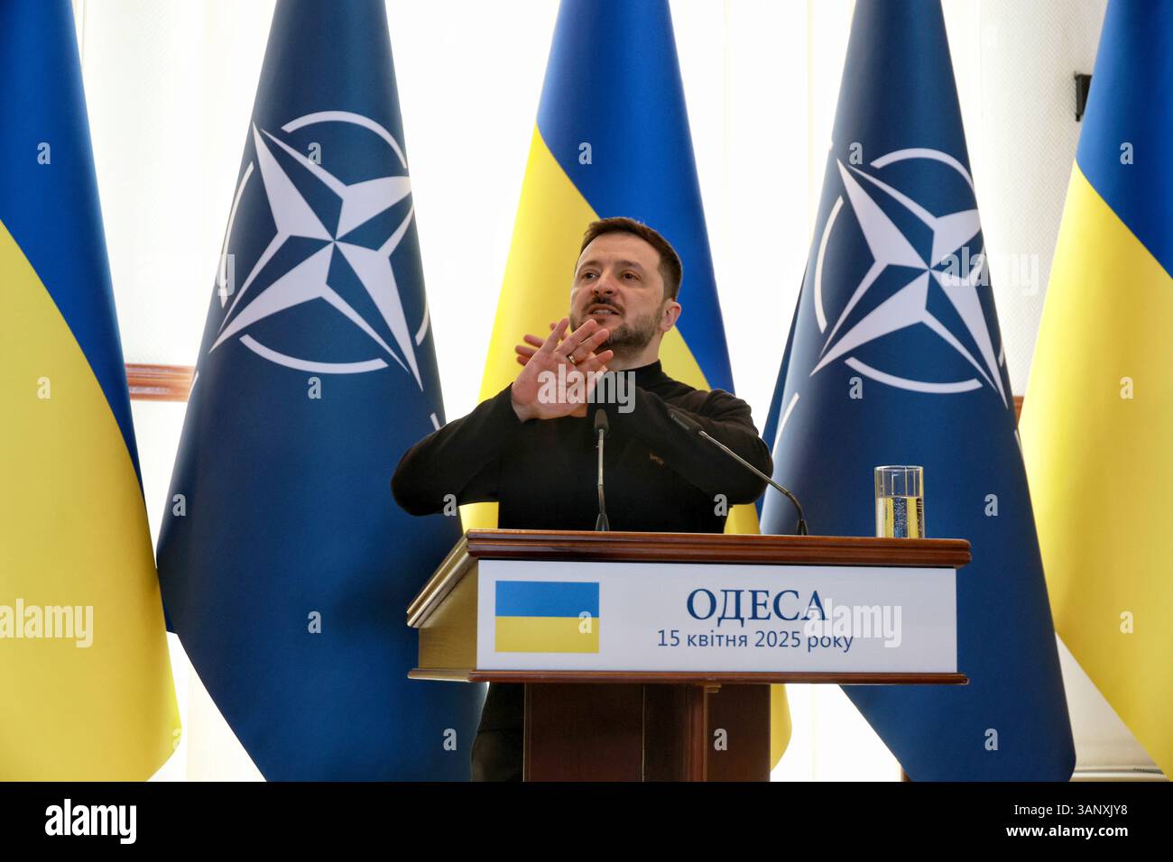 Odesa, Ukraine. 15th Apr, 2025. President of Ukraine Volodymyr ...