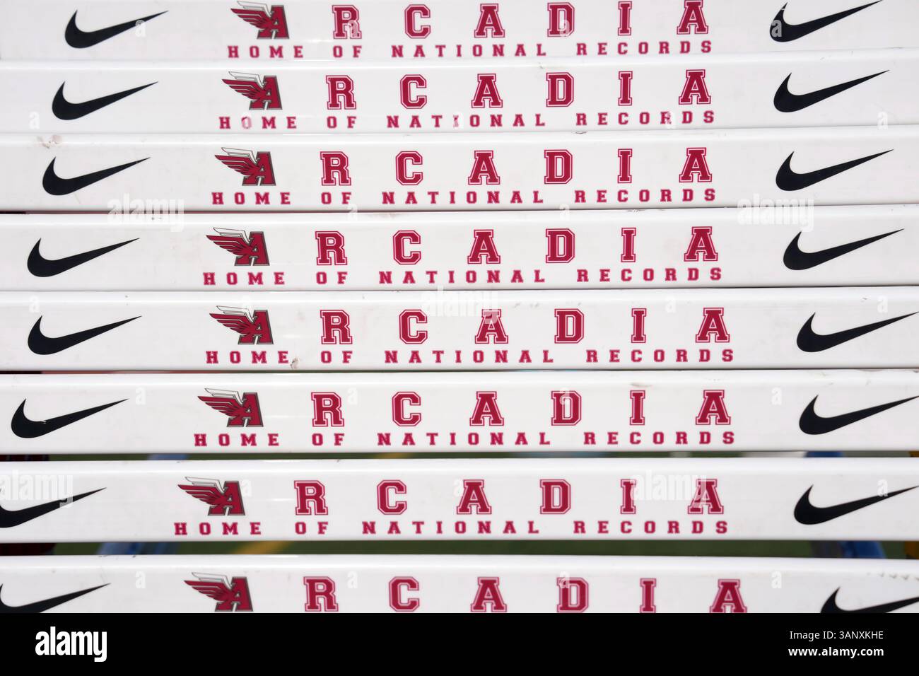 Hurdles with the Nike logo during the 57th Arcadia Invitational at ...